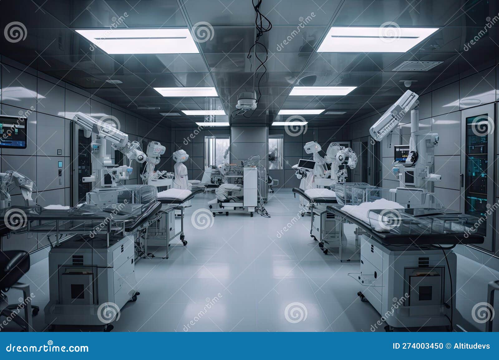 Cleanroom with Robots Performing Complex Surgical Procedures, Such As ...