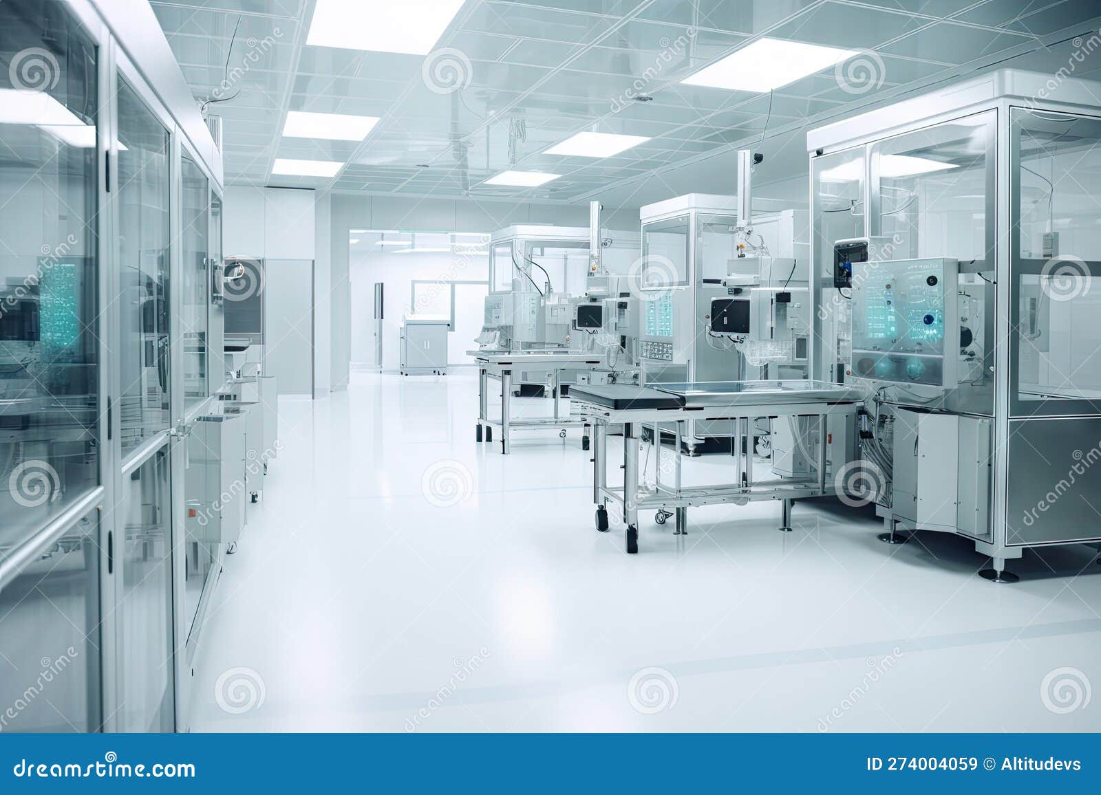 Cleanroom with Sleek and Modern Robots, Interacting with Advanced ... Cleanroom with Sleek and Modern Robots, Interacting with Advanced ...