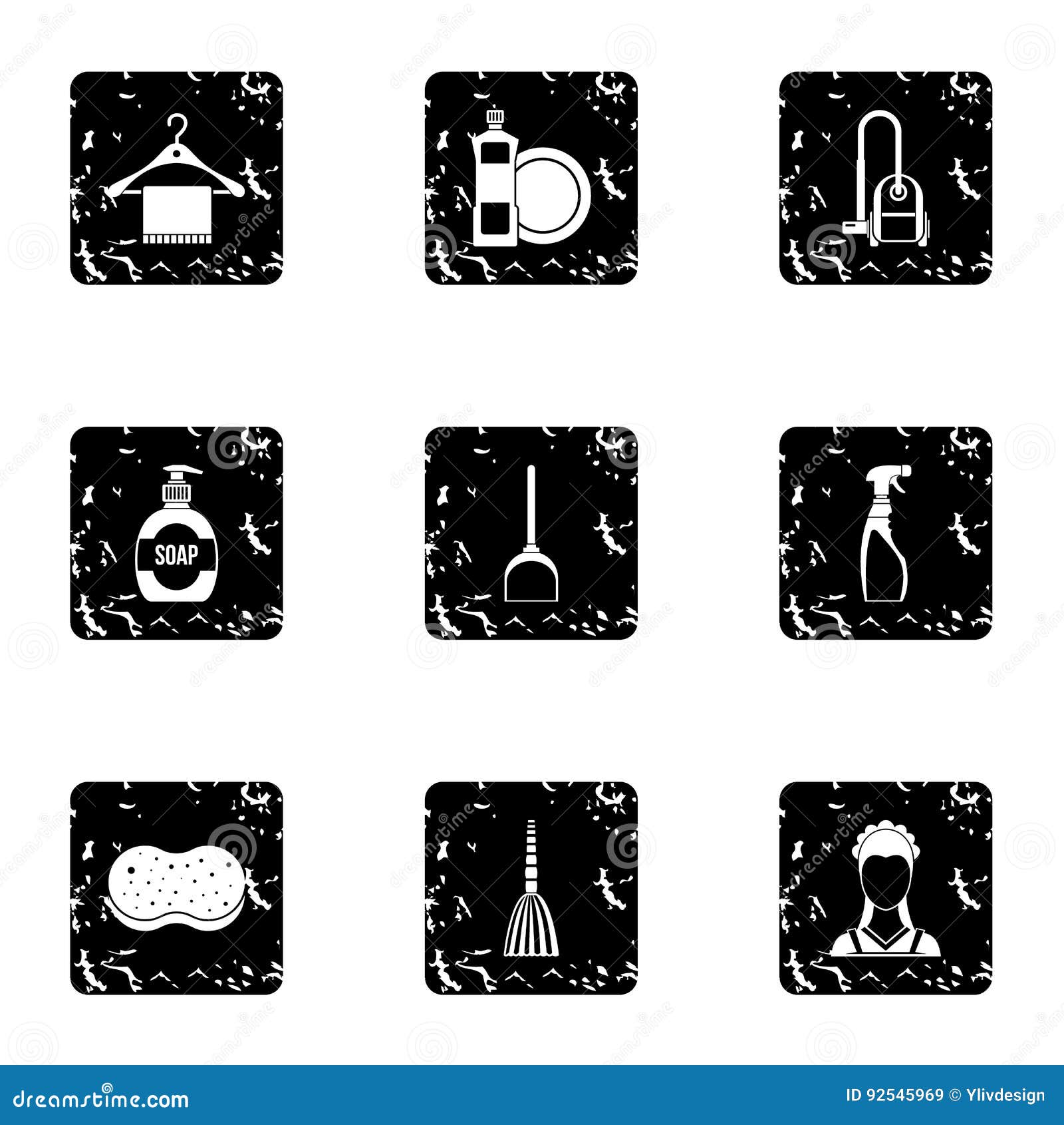 Cleansing Icons Set, Grunge Style Stock Vector - Illustration of floor ...