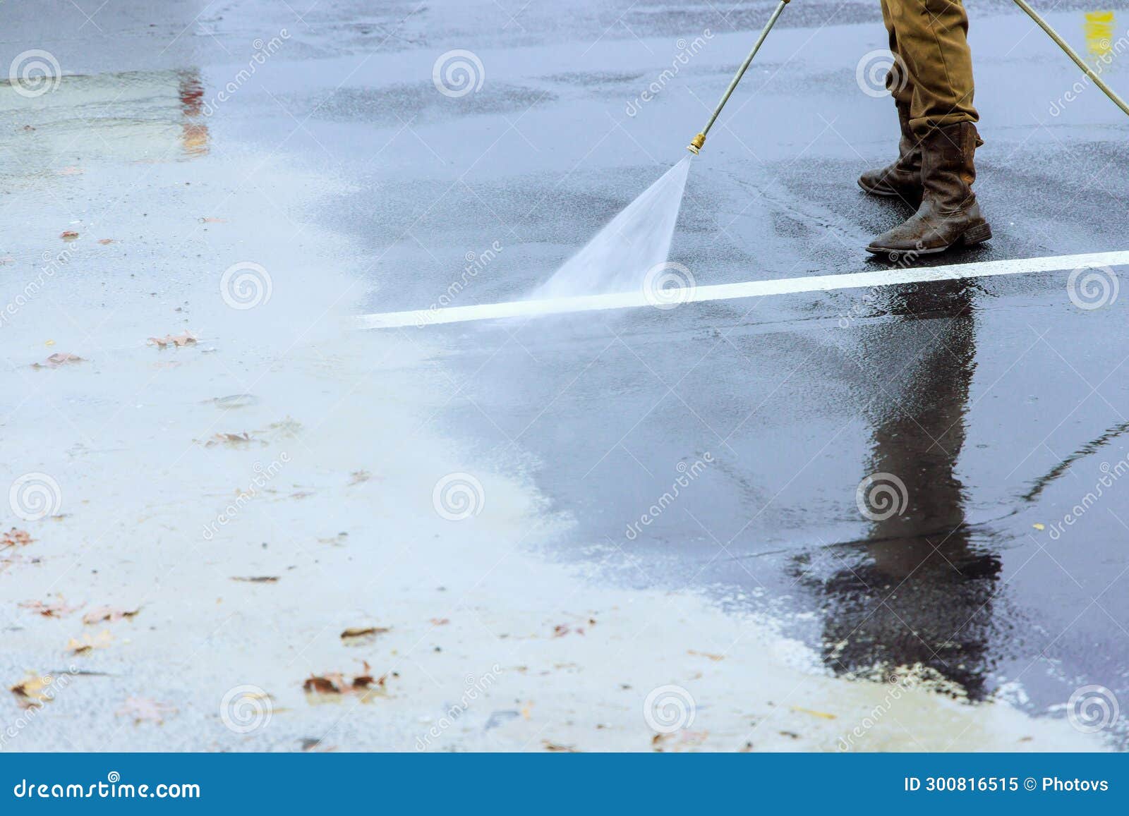 Cleanup of a Street Using Pressurized Water a Wet Washing Stock Image ...