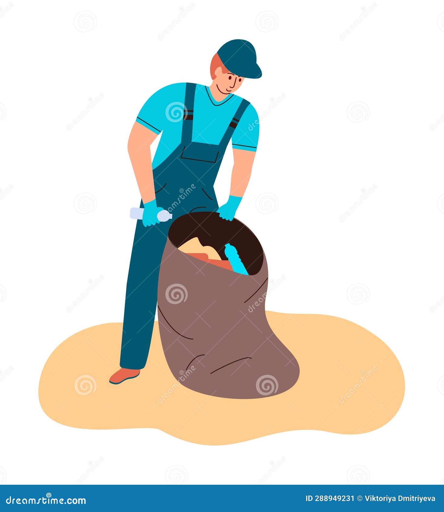 Cleanup Volunteer Picking Up Trash in Garbage Bag. Garbage Men Working ...