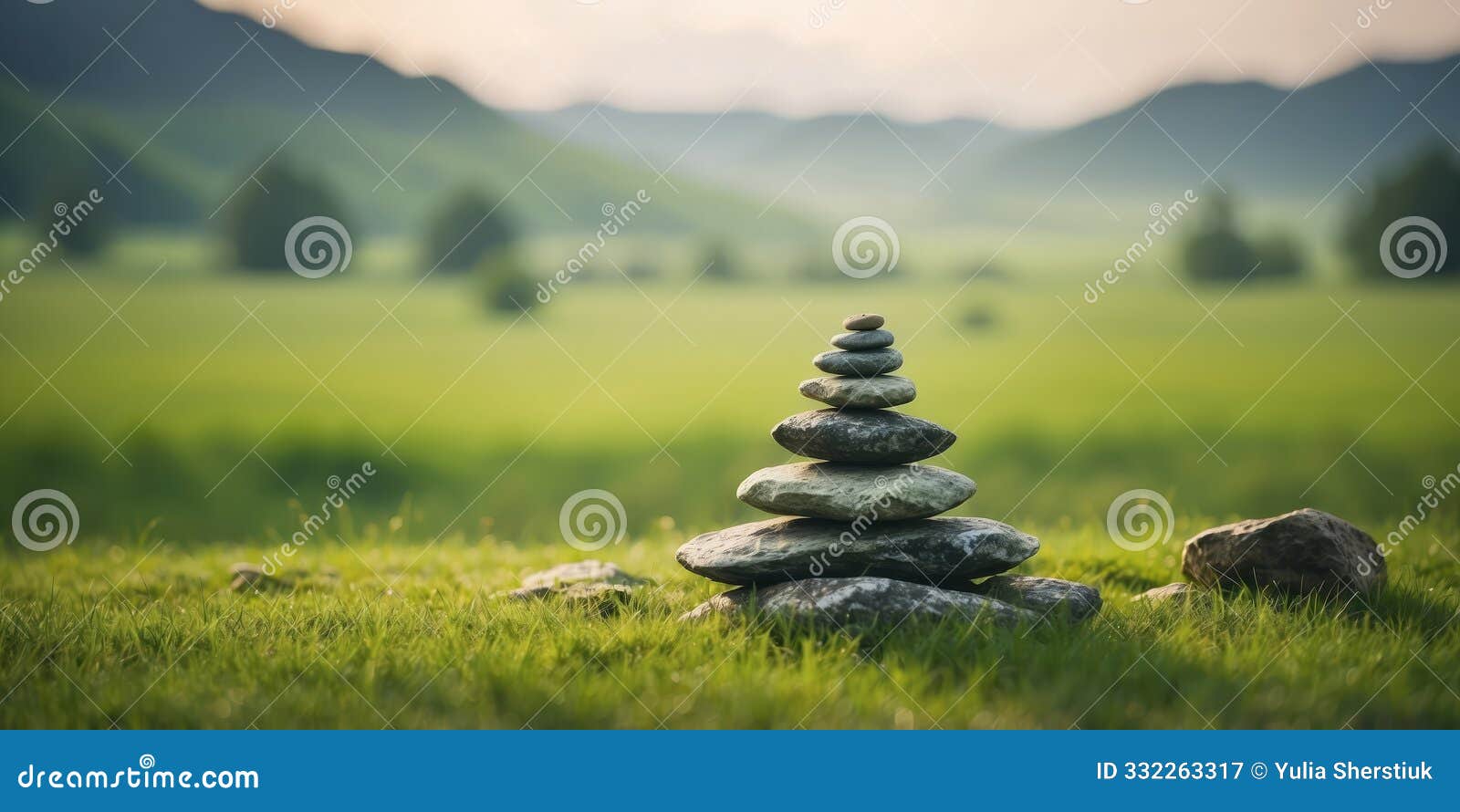 A Clear Background Reveals a Stack of Rocks in the Center of a Lush ...