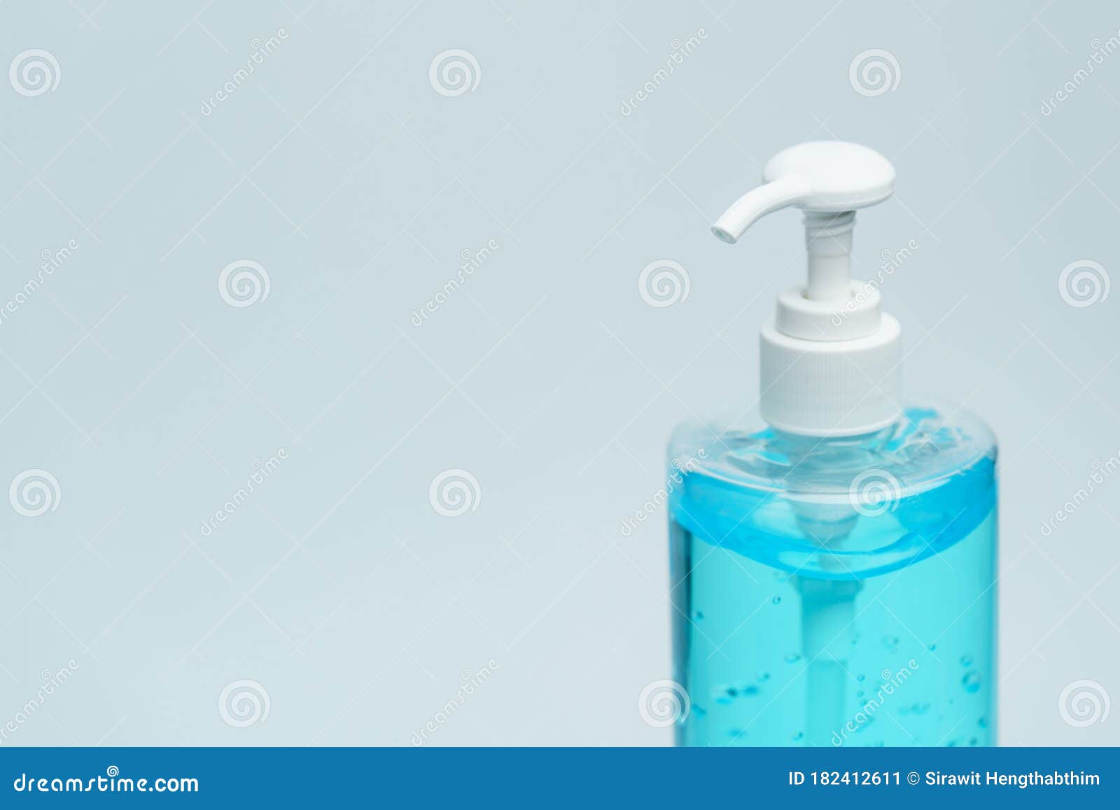 Clear Blue Hand Sanitizer in a Clear Pump Bottle on a White Background ...