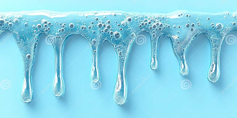 Clear Blue Liquid with Bubbles Dripping Down a Surface Creates a ...
