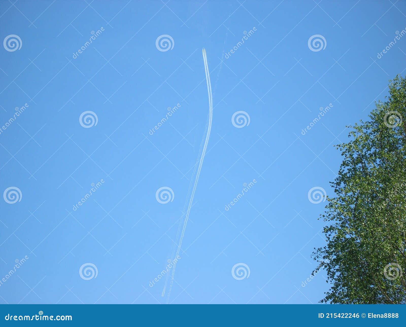 Clear Blue Sky with Two Airplanes and Parallel Contrail Line. High Sky ...