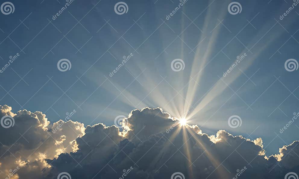 Clear Blue Sky with White Clouds and Bright Sun Shining through the ...
