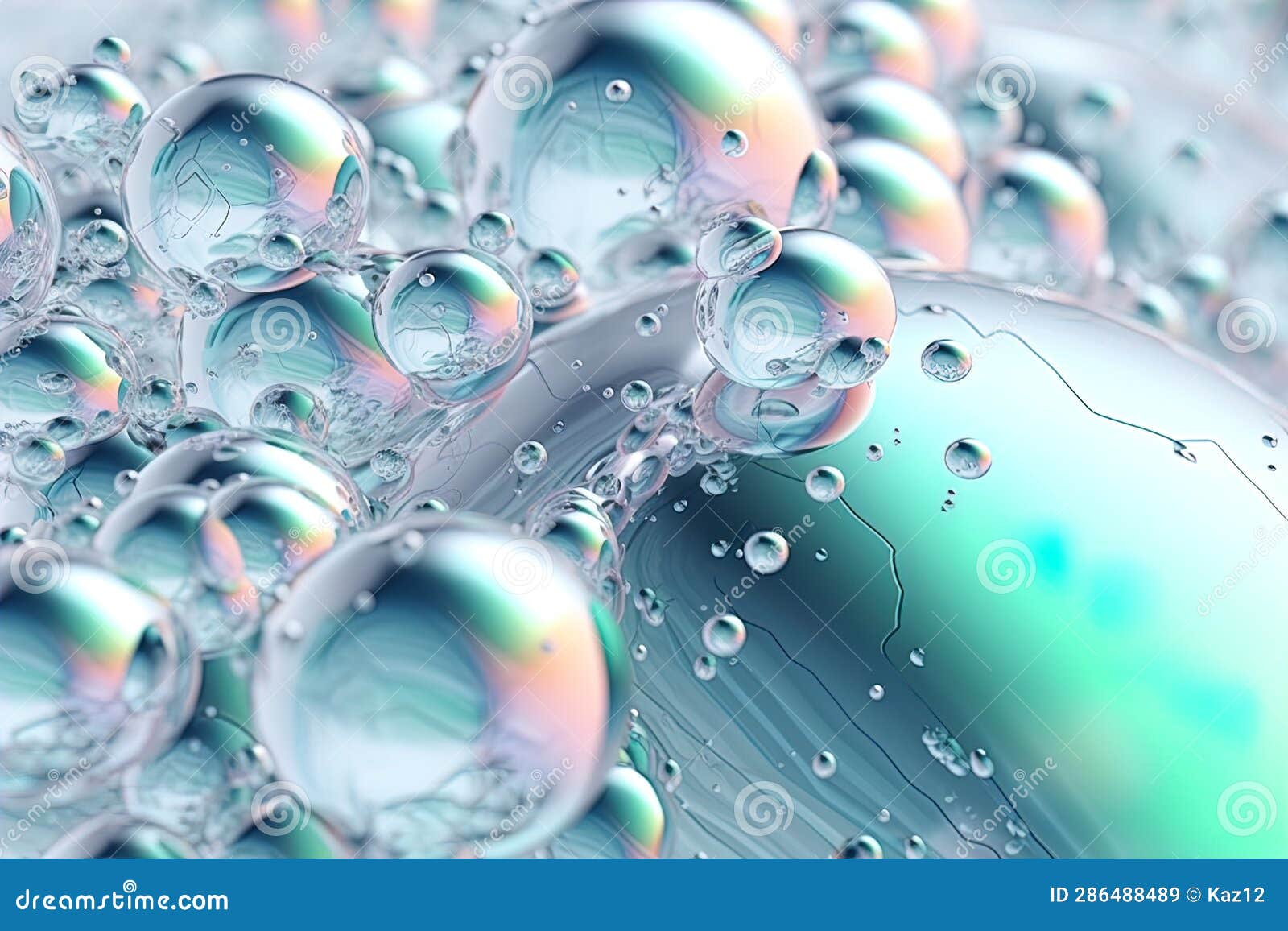 Clear Blue Water Bubble Spheres on a Reflective Surface Background ...