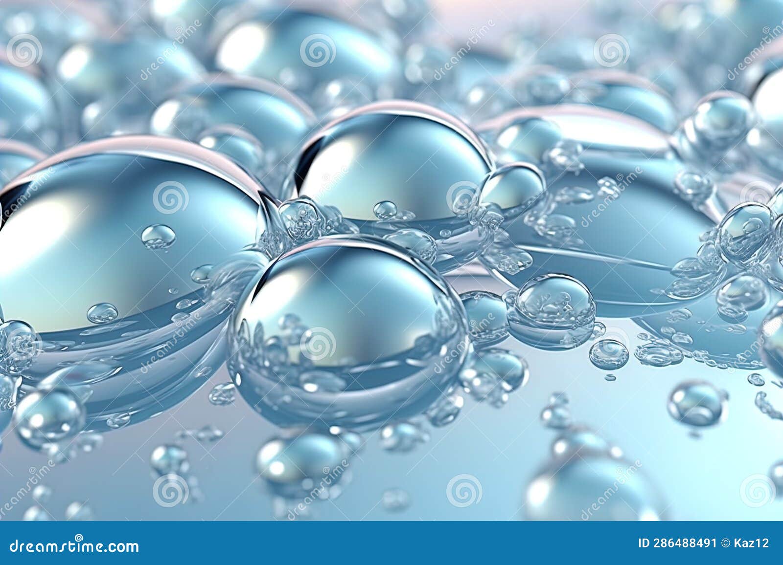Clear Blue Water Bubble Spheres on a Reflective Surface Background ...