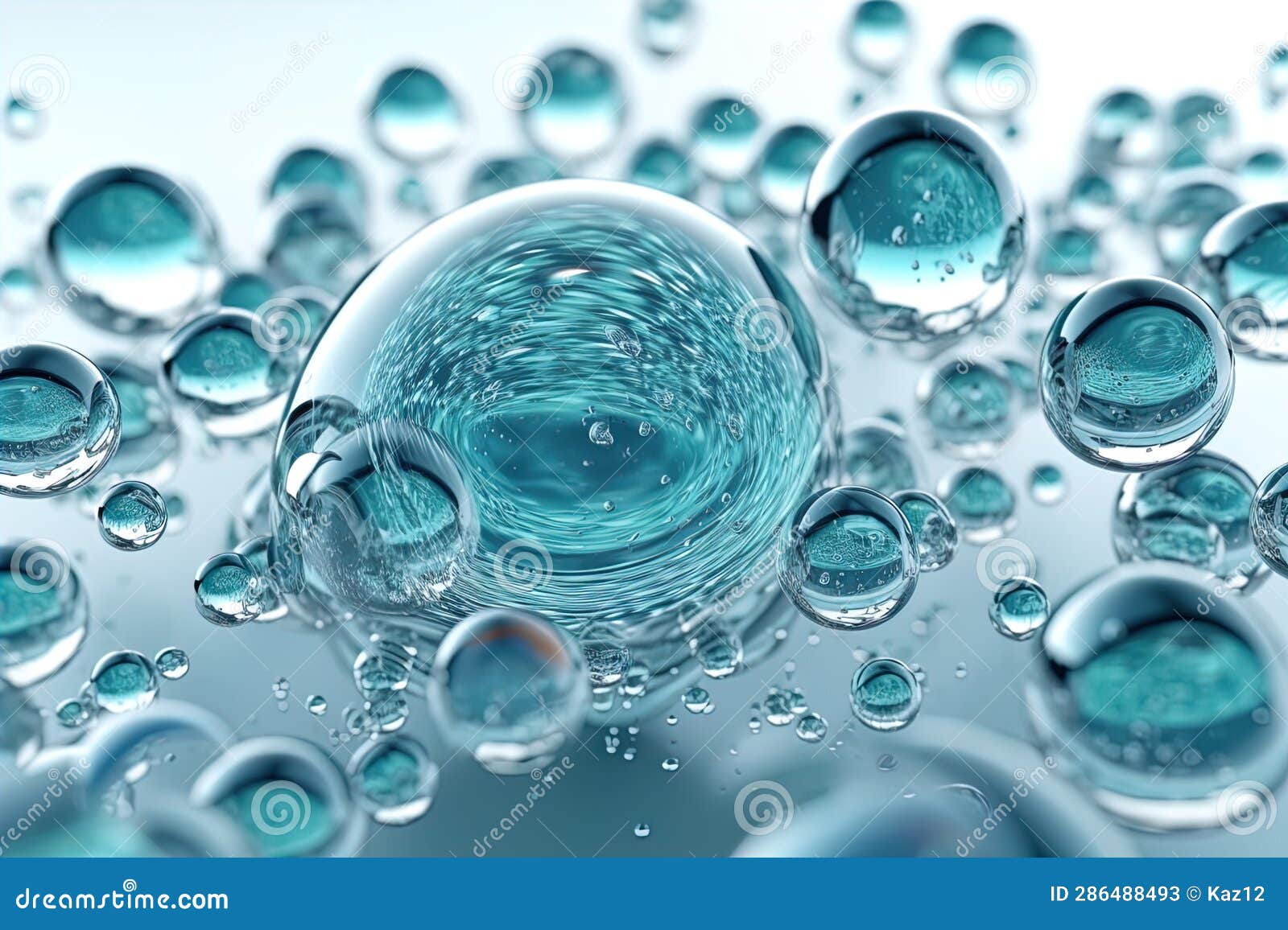Clear Blue Water Bubble Spheres on a Reflective Surface Background ...