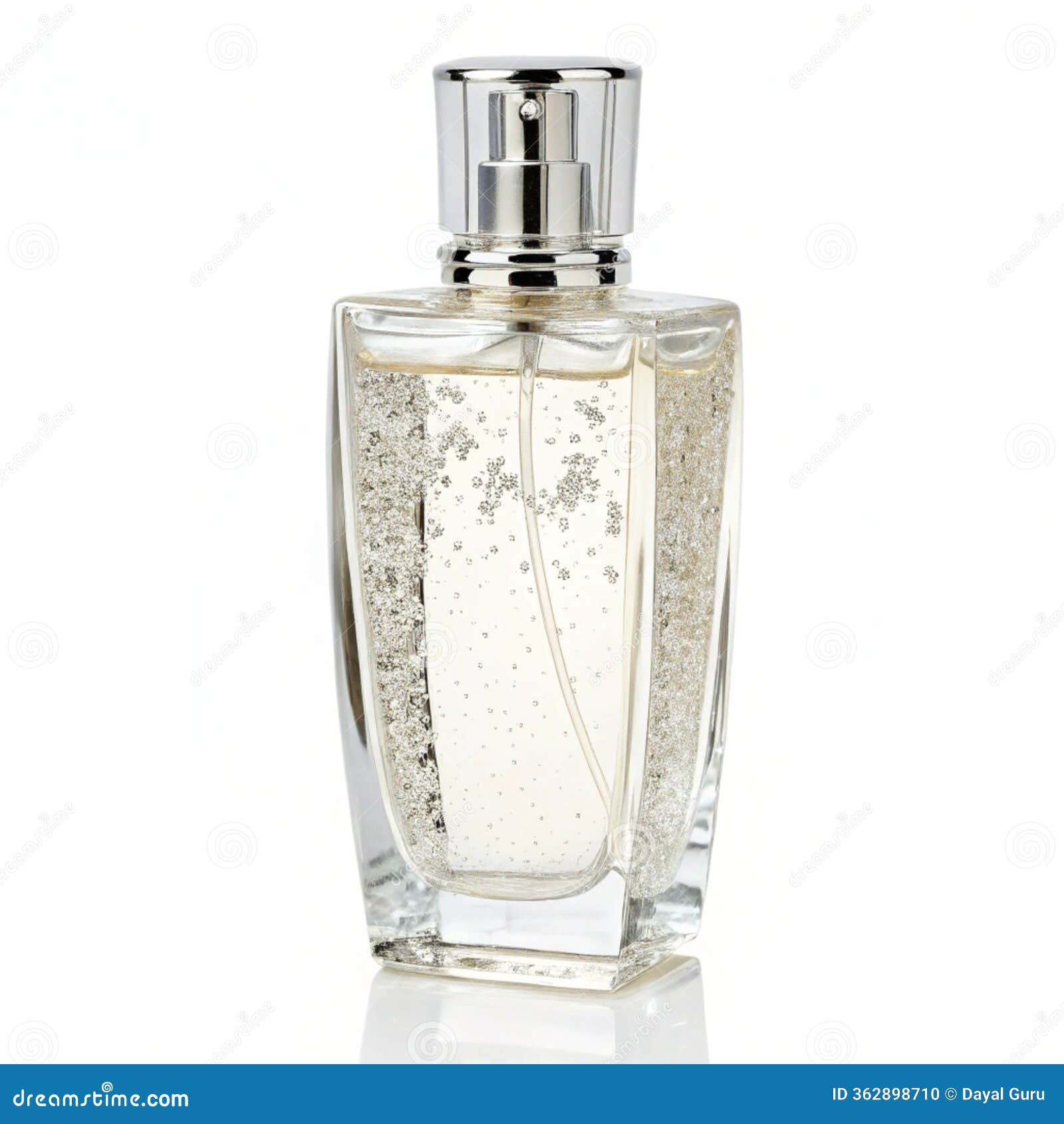 Clear Bottle of Perfume with a Silver Cap Isolated on White Background ...