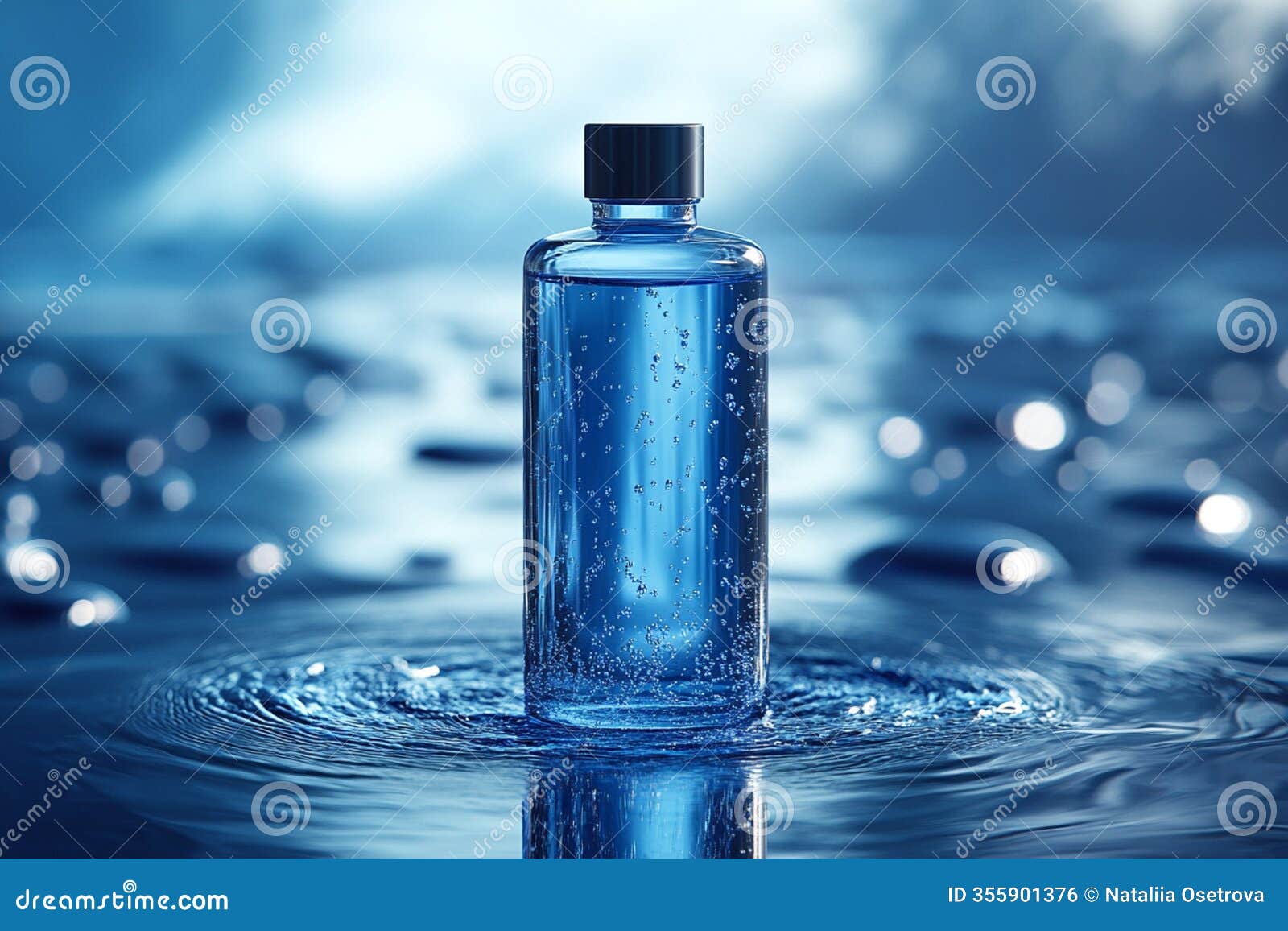 Clear Bottle of Protein Water with Bubbles, Standing in a Ripple of ...