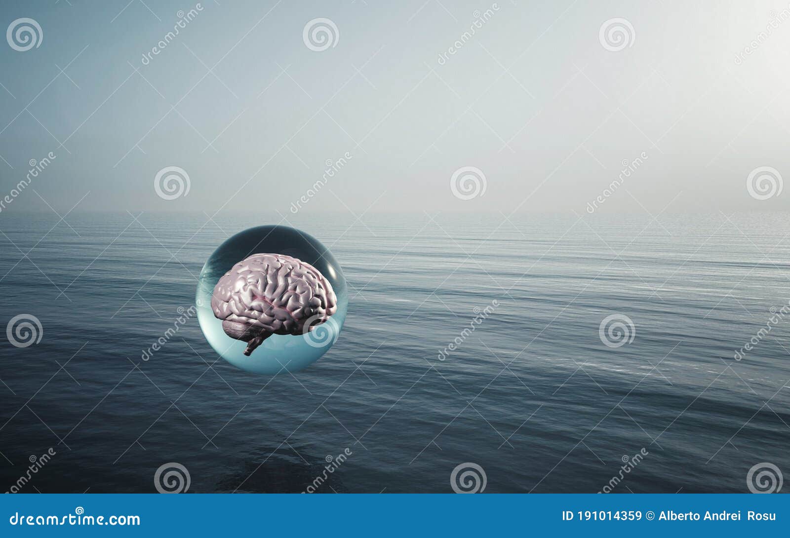 Human Brain into a Bubble Above Ocean . Stock Illustration ...