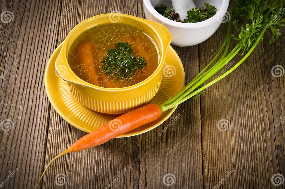 Clear broth stock image. Image of carrot, kitchen, leaf - 23487085