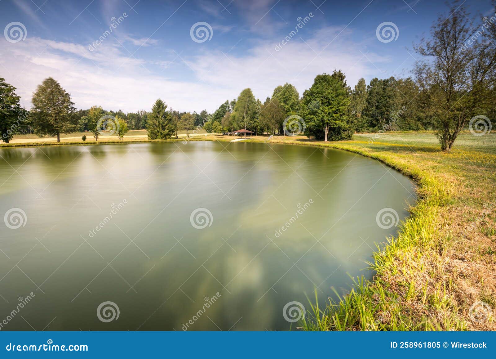 Clear Calm Green Lake On A Grass Field Near A Park Stock Image Image Of Grass Outdoor 258961805
