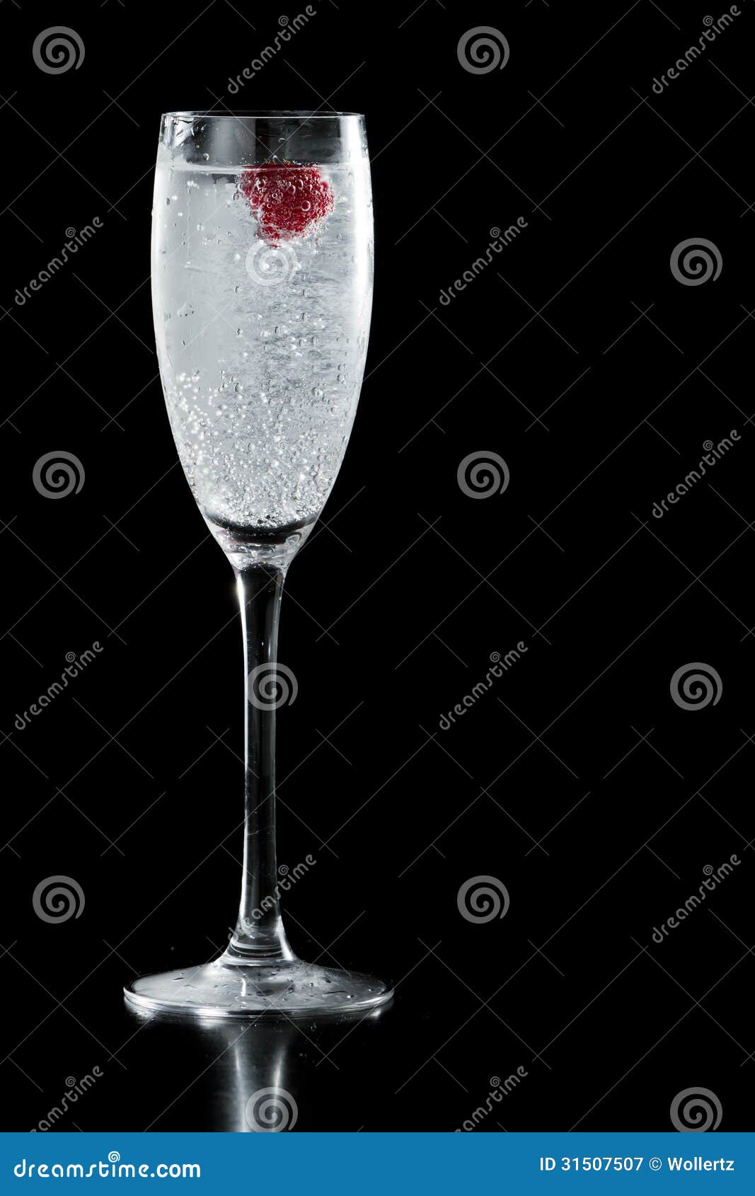 Clear Champagne with a Raspberry Stock Image - Image of health, bubbles ...