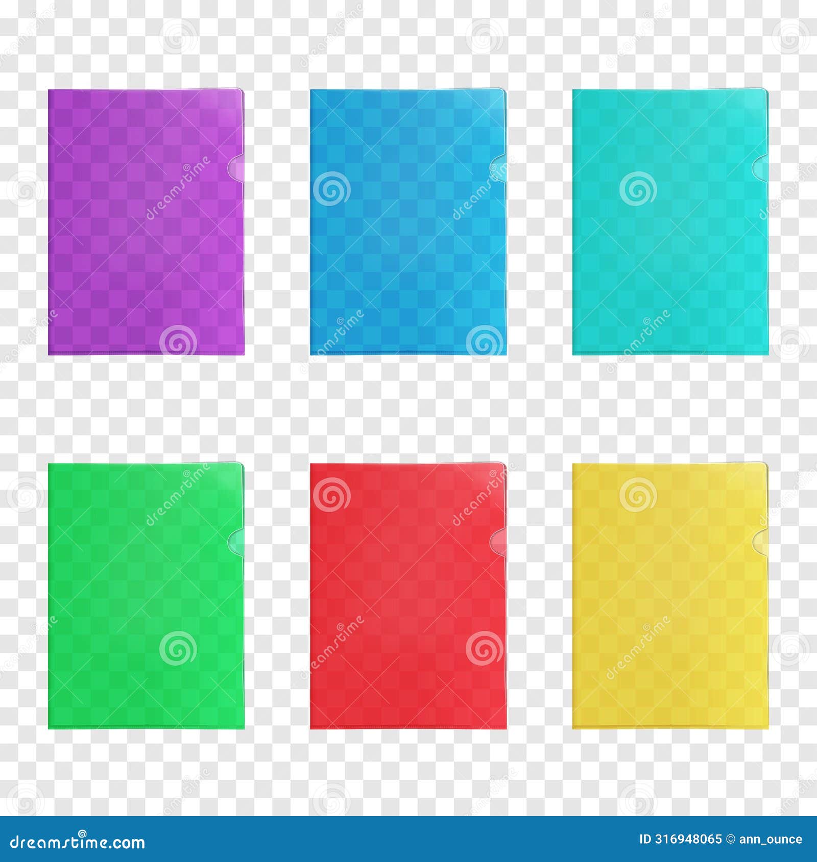 Clear Color Plastic L-shape File Folder Mockup. Empty Transparent PVC ...