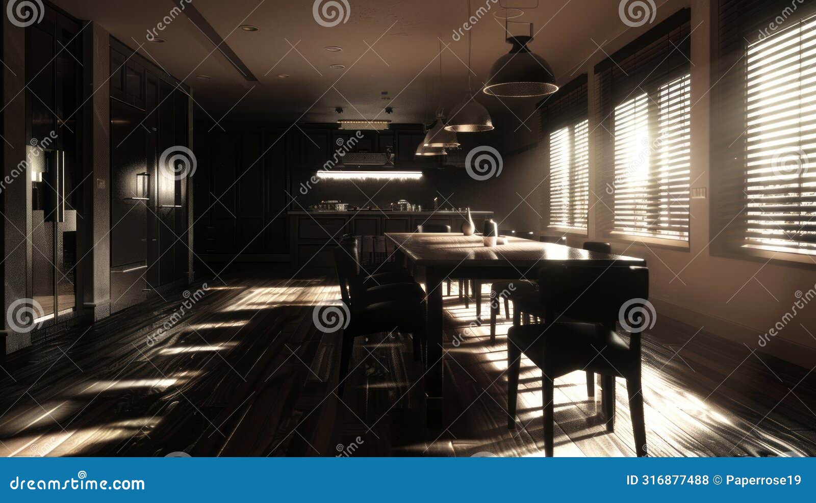 A Clear and Concise Dining Room, with an Ammo Lite Texture Stock ...