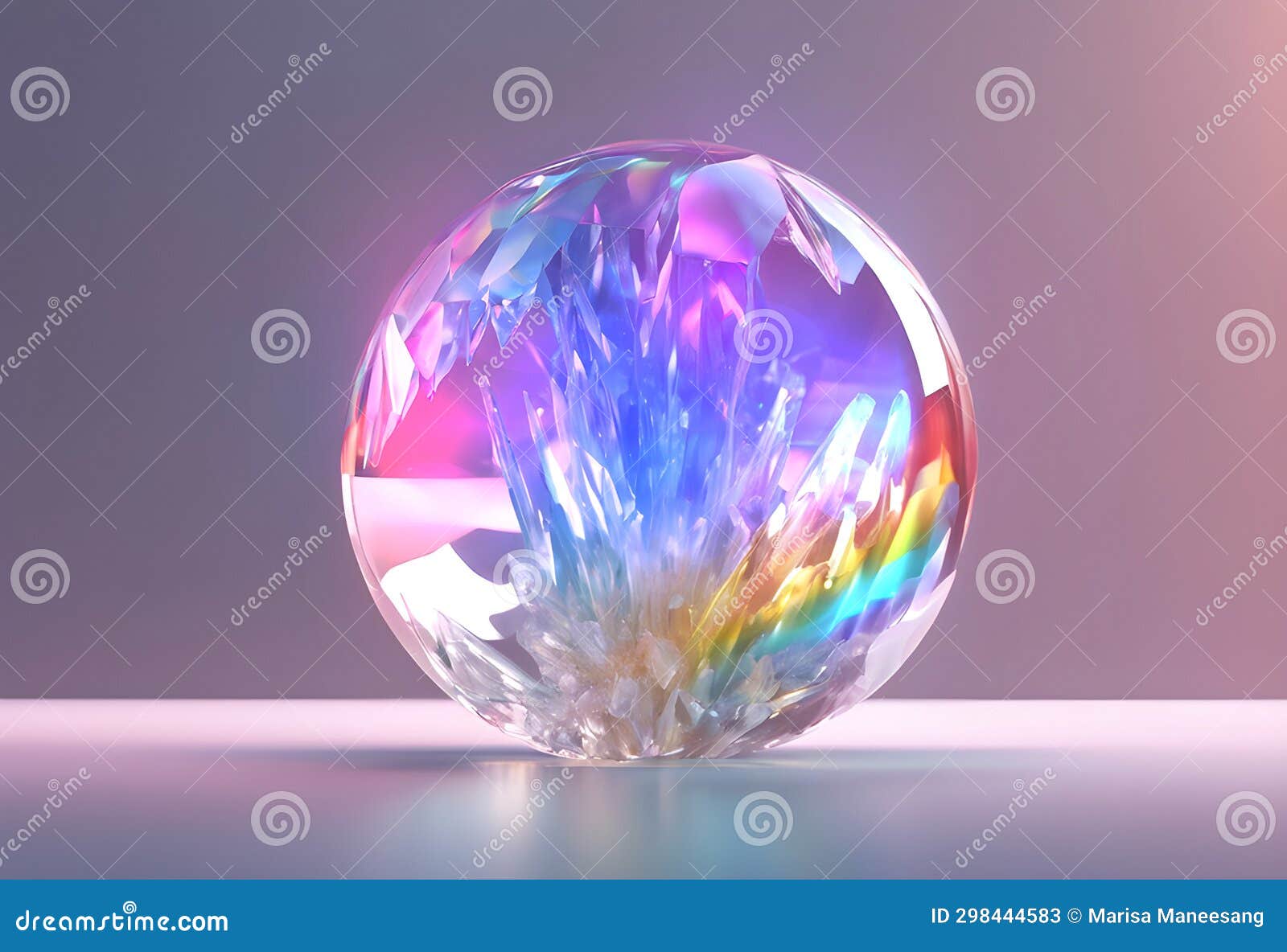 Clear Crystal Sphere with Geode Inside and Prism Reflects, Generative ...