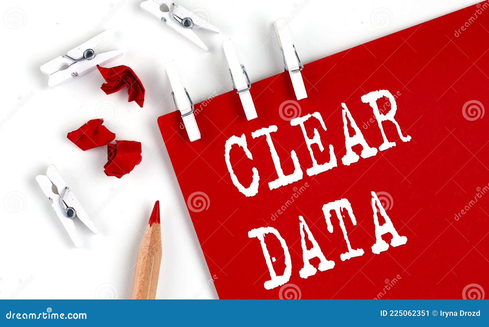 CLEAR DATA Text on the Red Paper with Office Tools on White Background ...