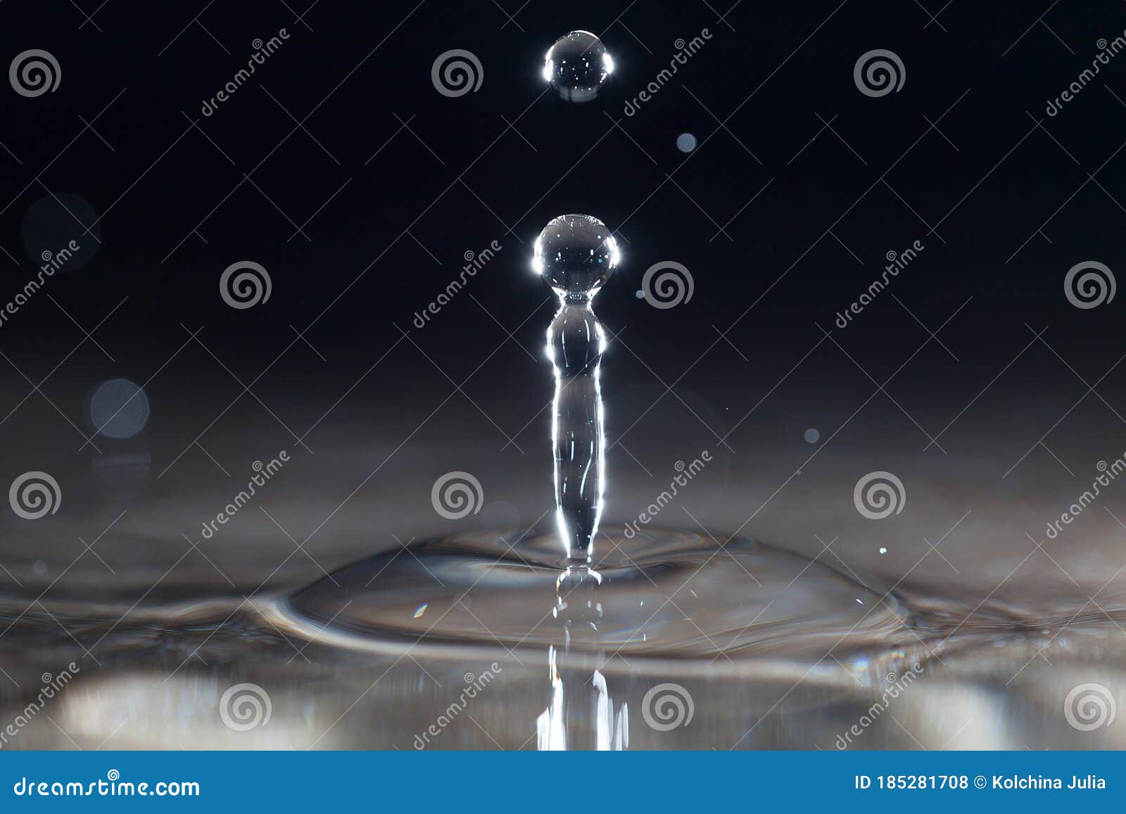 A Clear Drop of Water Forms a Column of Water after Falling Stock Photo ...