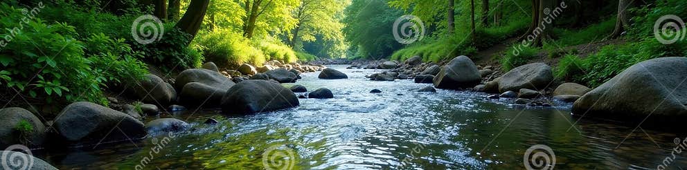 Clear, Fast-flowing Spring River Cuts through Dense Forest , High ...
