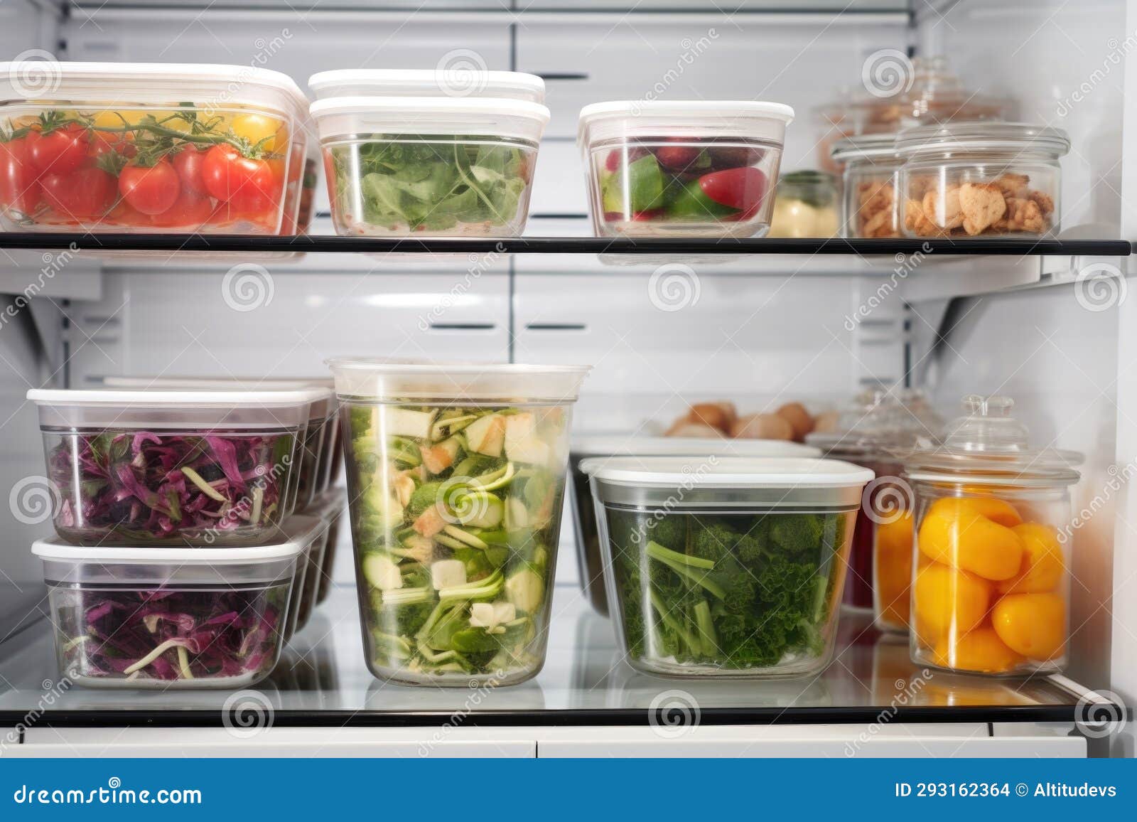Clear Food Storage Containers in a Refrigerator Stock Photo - Image of ...