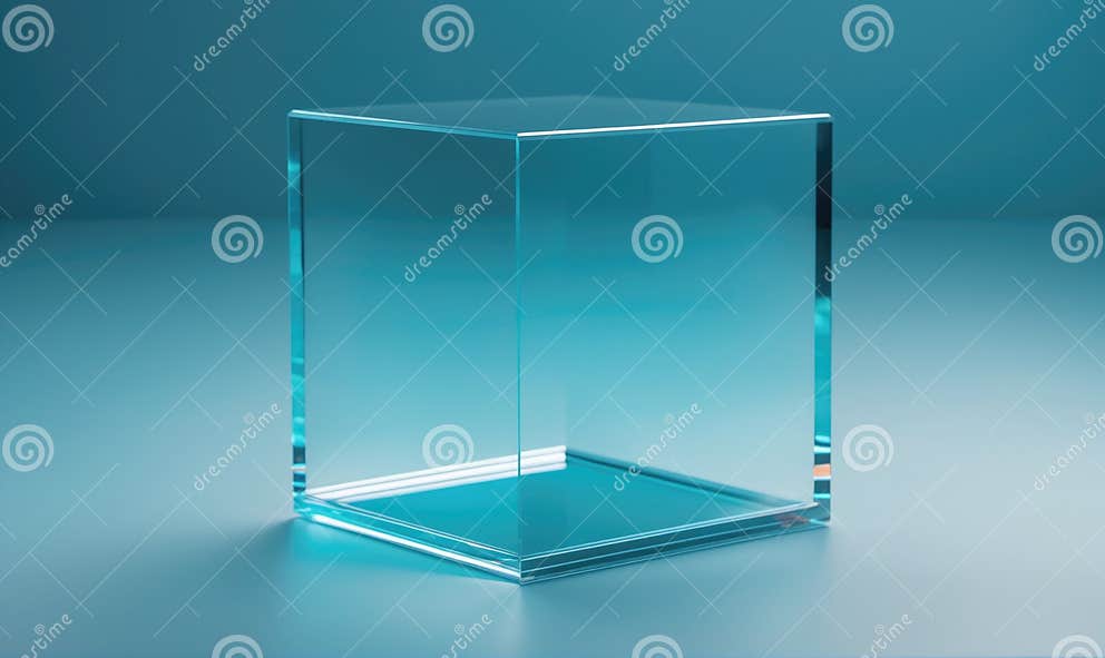 A Clear Glass Cube Sits on a Blue Surface Stock Photo - Image of ...