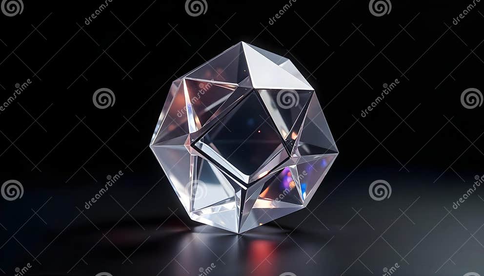Clear Glass Geometric Sculpture with Facets and Reflections Against ...