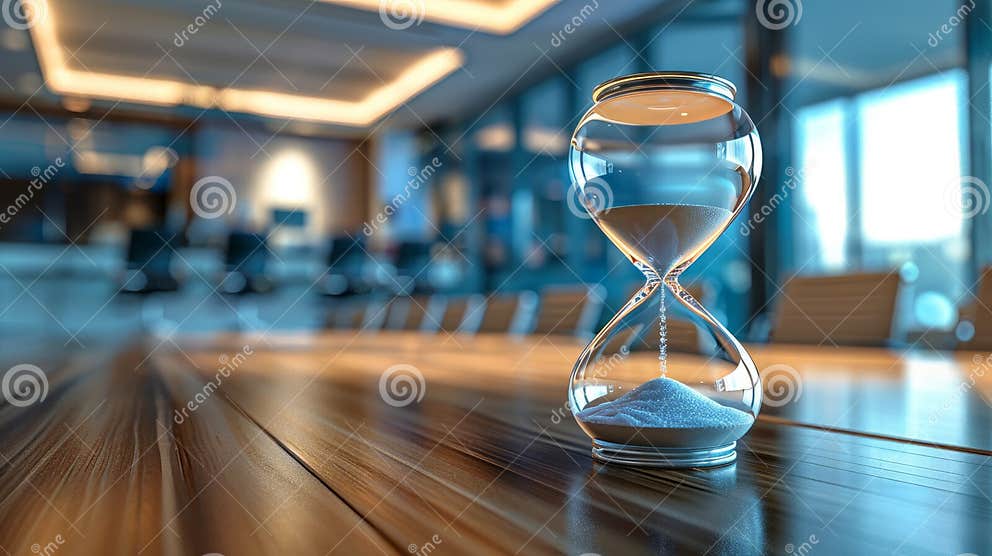 Clear Hourglass on Office Table. Stock Photo - Image of concept, moment ...