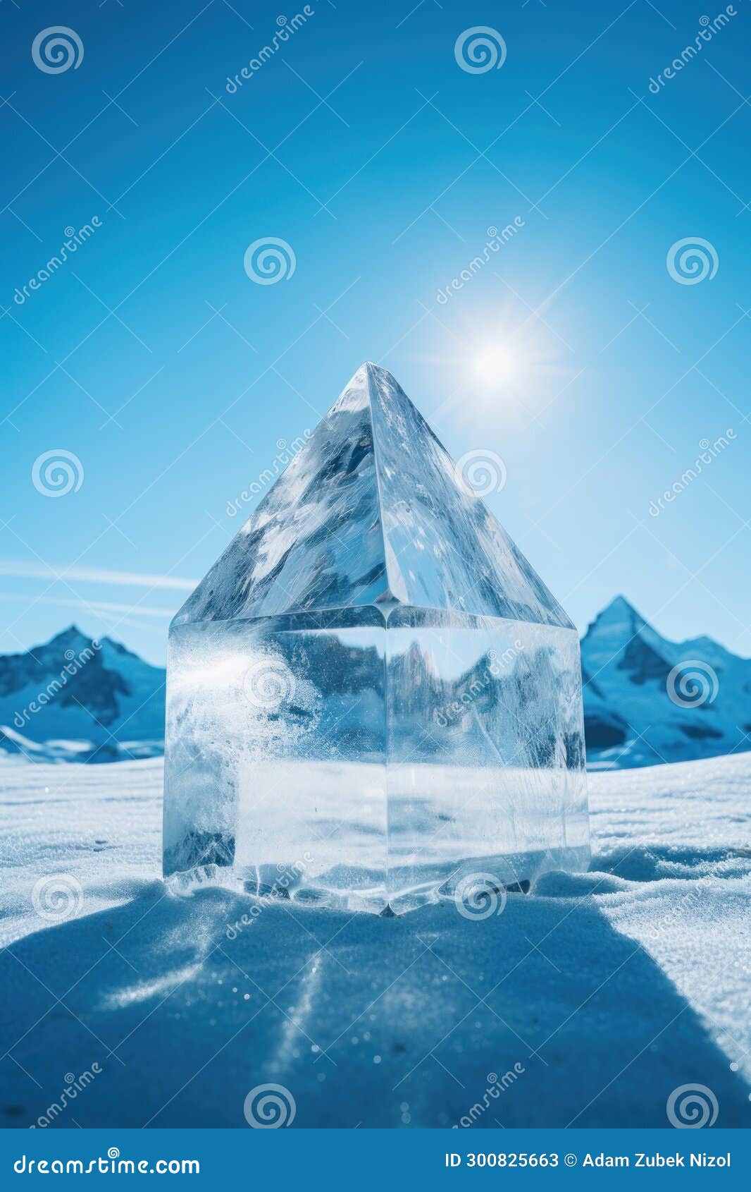A Clear Ice Pyramid in Snow Stock Illustration - Illustration of ...
