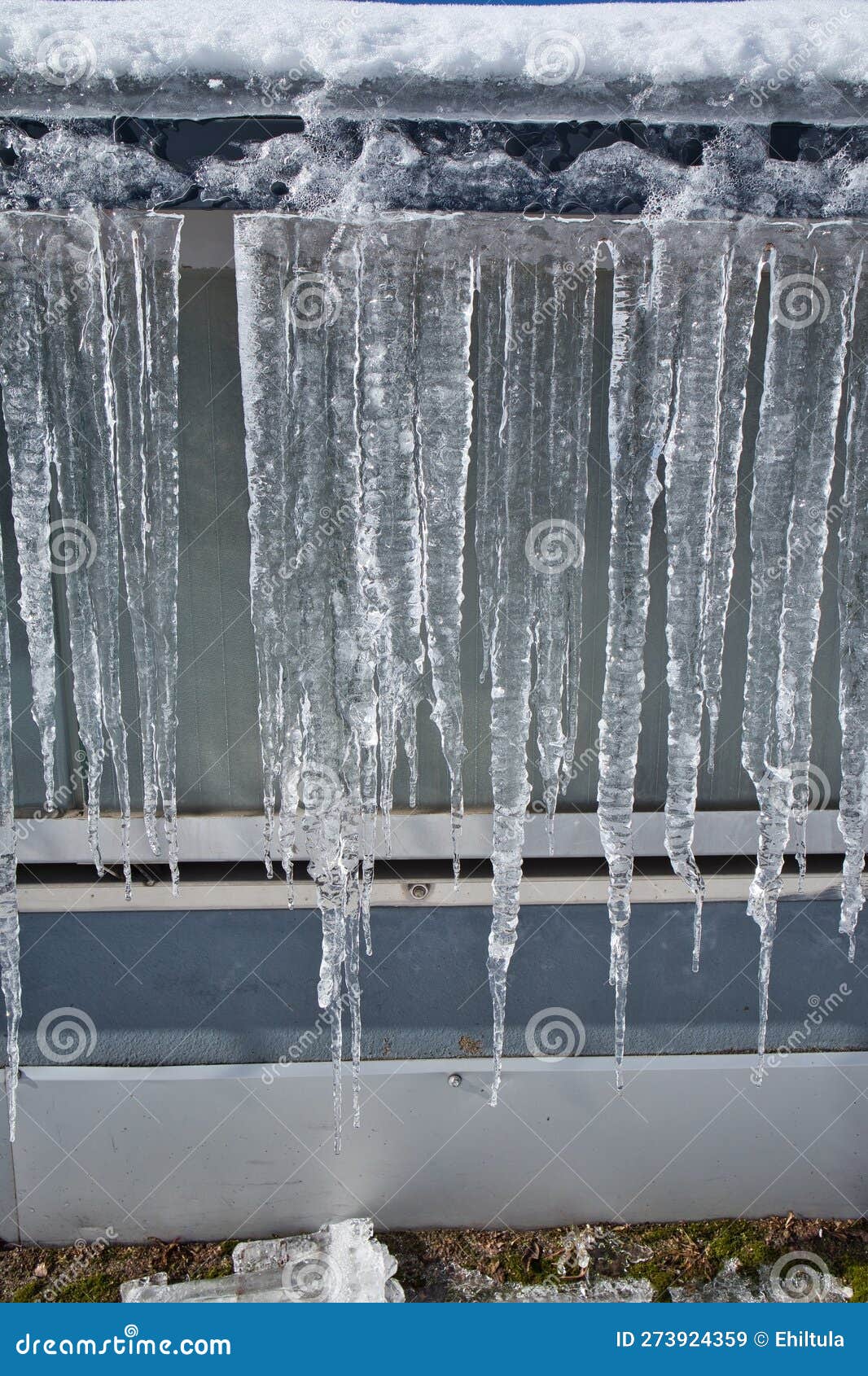 Clear Icicles Dripping Water from Eaves at Springtime Stock Image ...