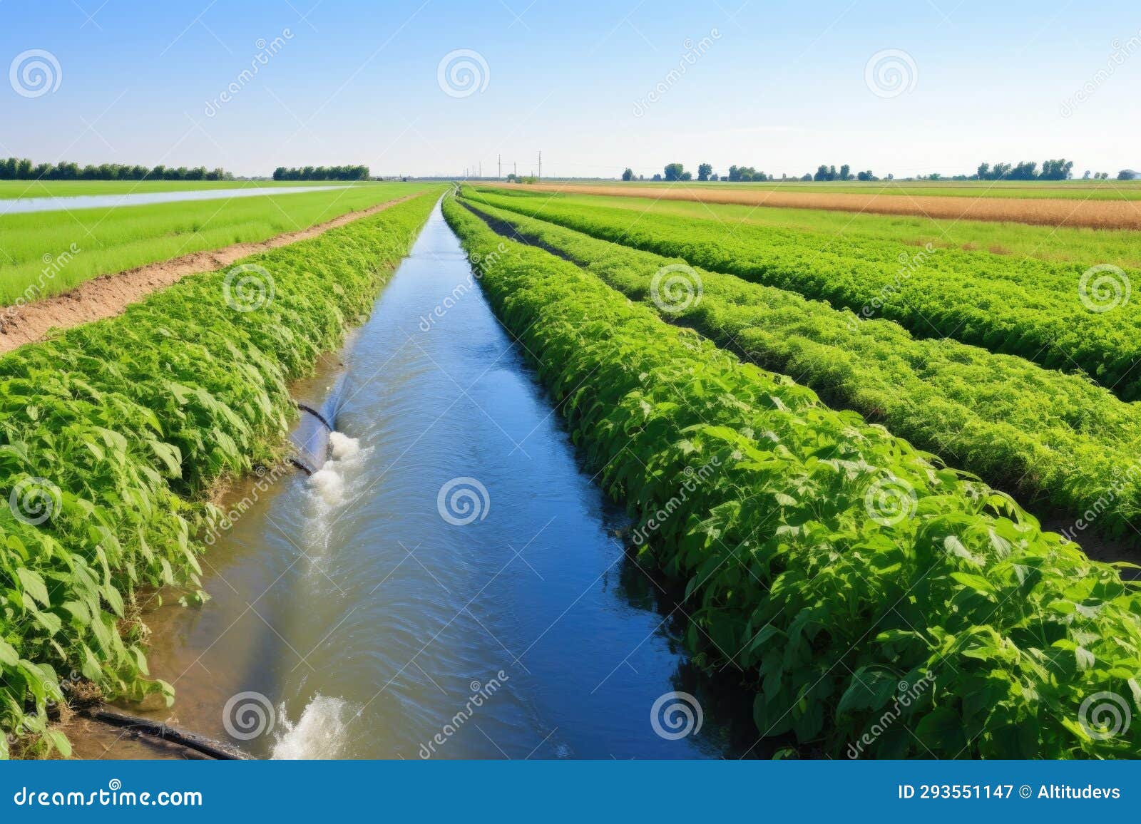 A Clear Irrigation Stream Flowing through a Field of Crops Stock Image ...