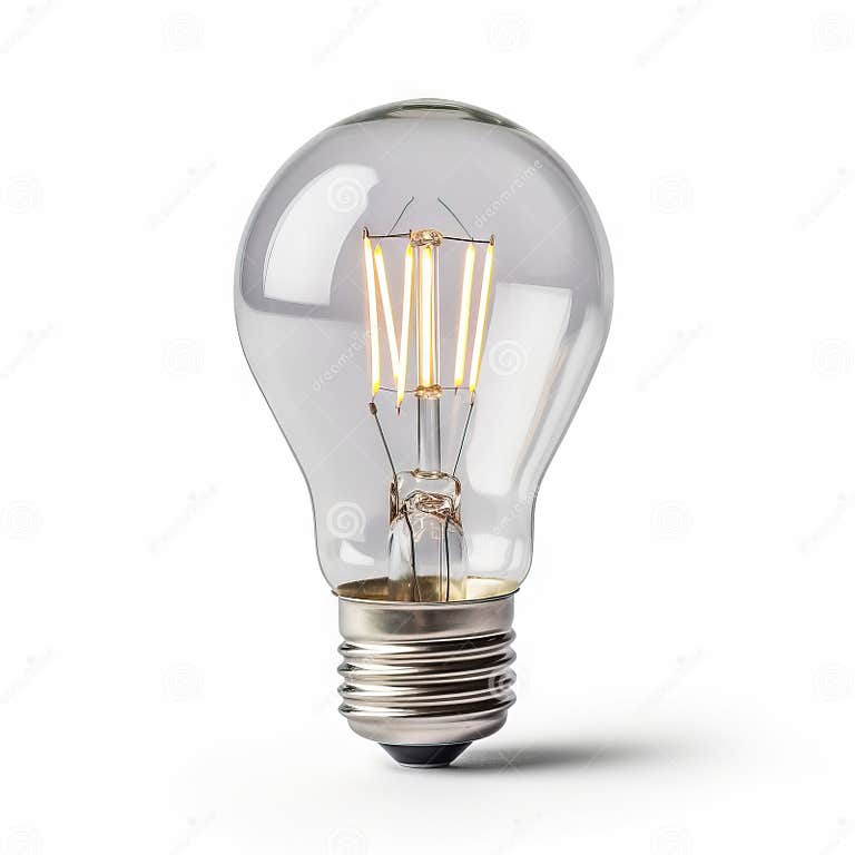 A Clear Light Bulb with a Dim Light Inside of it on a White Background ...