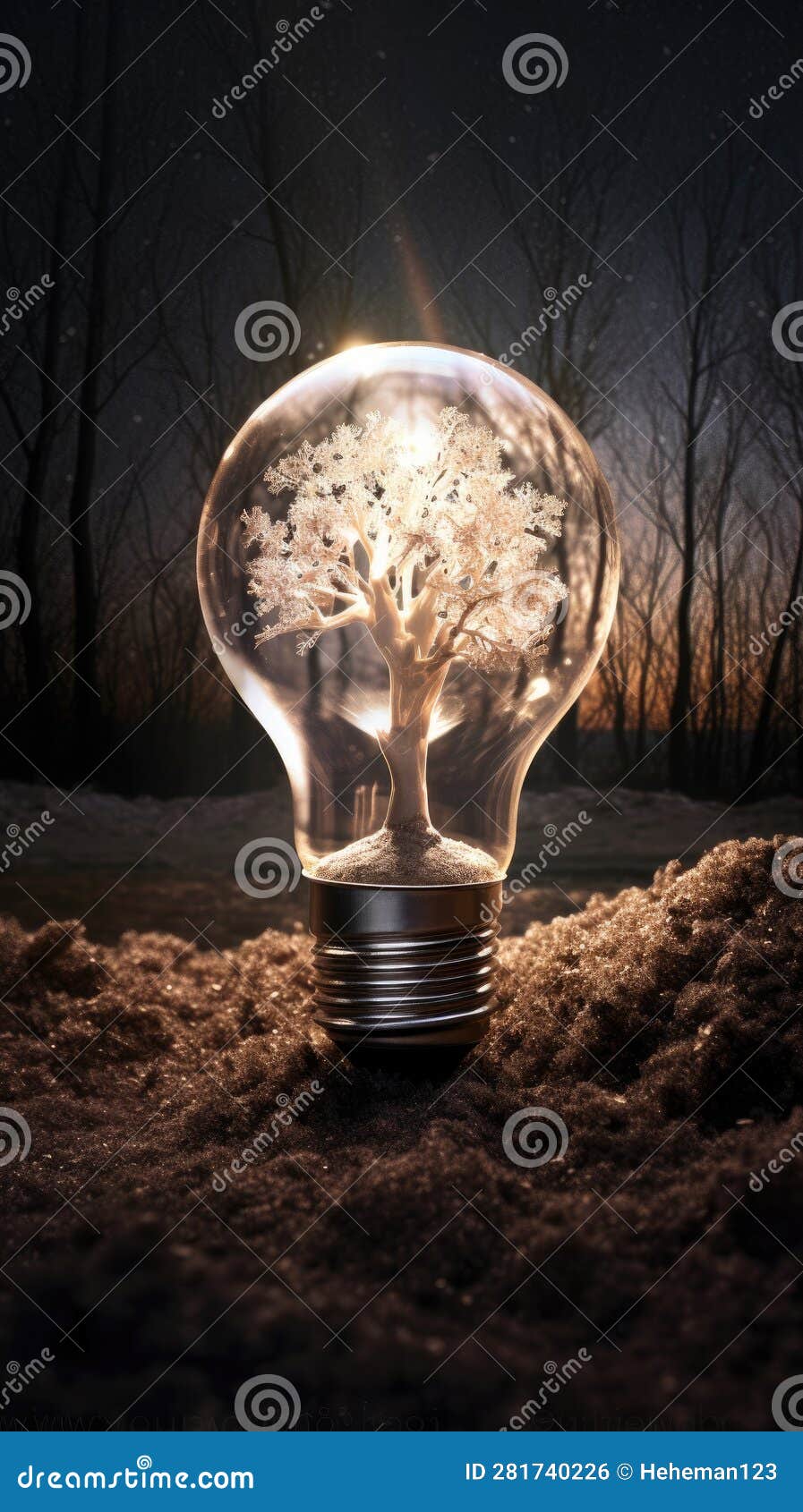 Clear Light Bulb on the Soil Ground with a Tree Inside in an Earthy ...