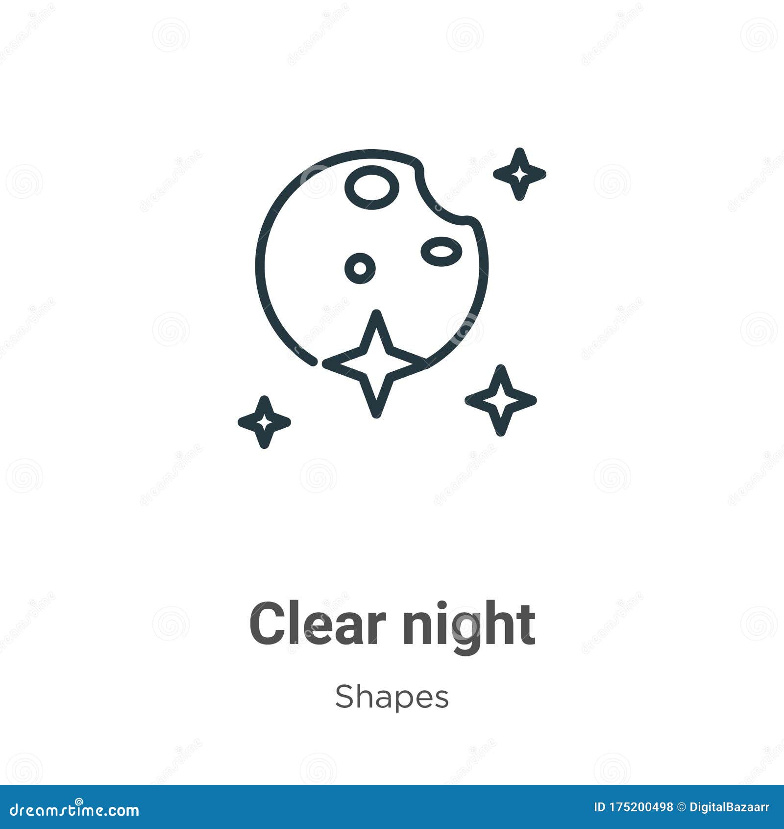 Clear Night Outline Vector Icon. Thin Line Black Clear Night Icon, Flat ...