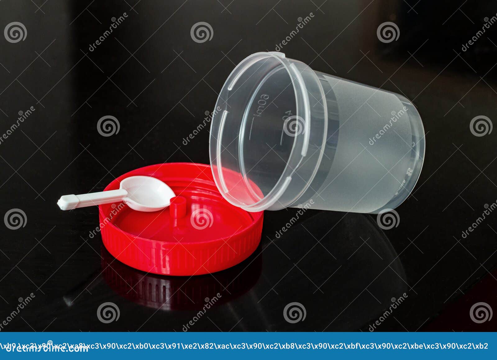 Clear Plastic Container with Red Lid for Collecting Analyses Stock ...