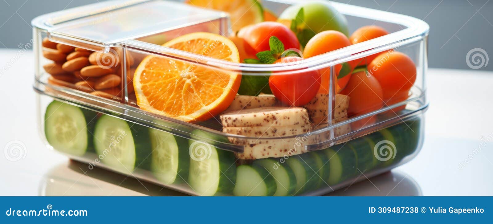A Clear Plastic Lunch Box, Featuring Sliced Fruit and Snacks Stock ...