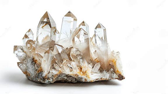 Clear Quartz Crystal Cluster with Pointed Formations on a White ...