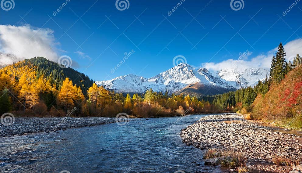 Mountain River Scene stock illustration. Illustration of nature - 333987276