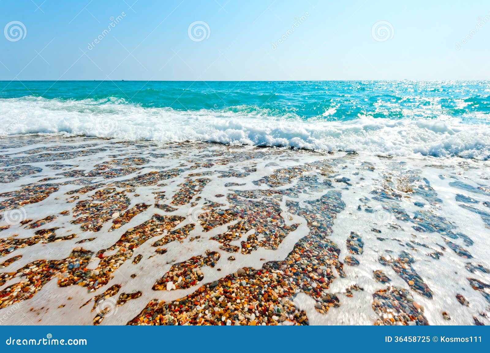 Clear Sea Water and Pebble Beach Stock Image - Image of tide, beach ...