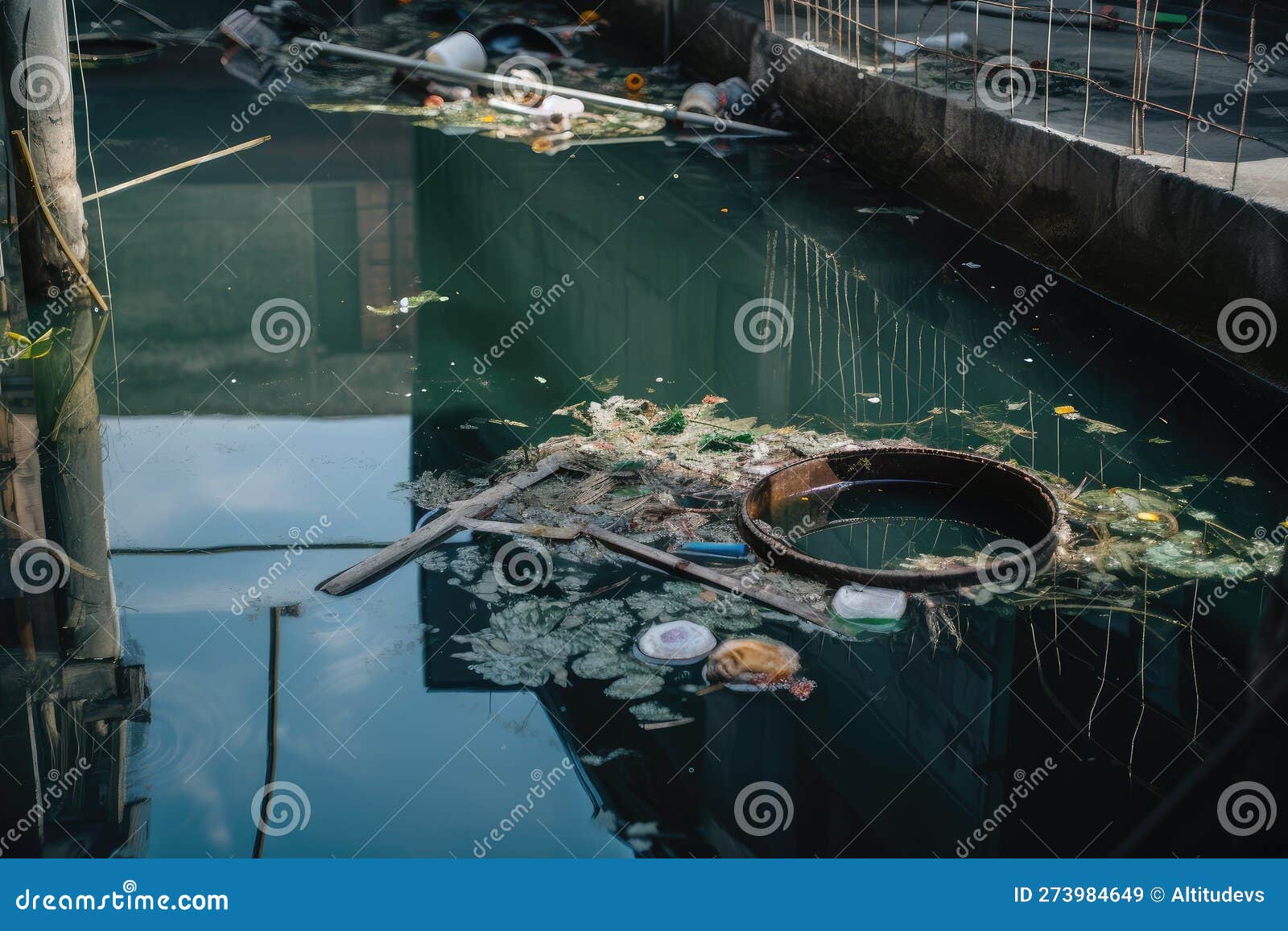 Clear Sewer Pool, with Trash and Debris Floating on the Surface Stock ...
