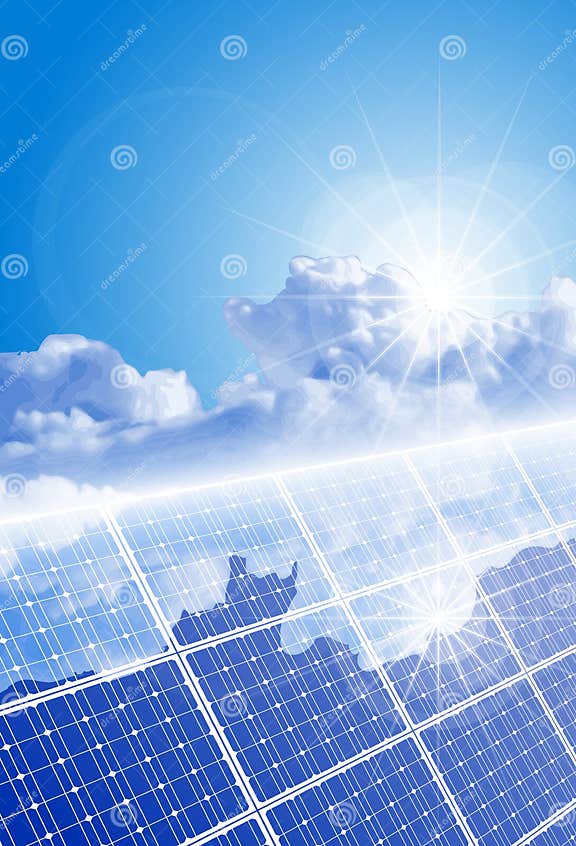 Clear Sky, Bright Sun and Solar Panel Stock Vector - Illustration of ...