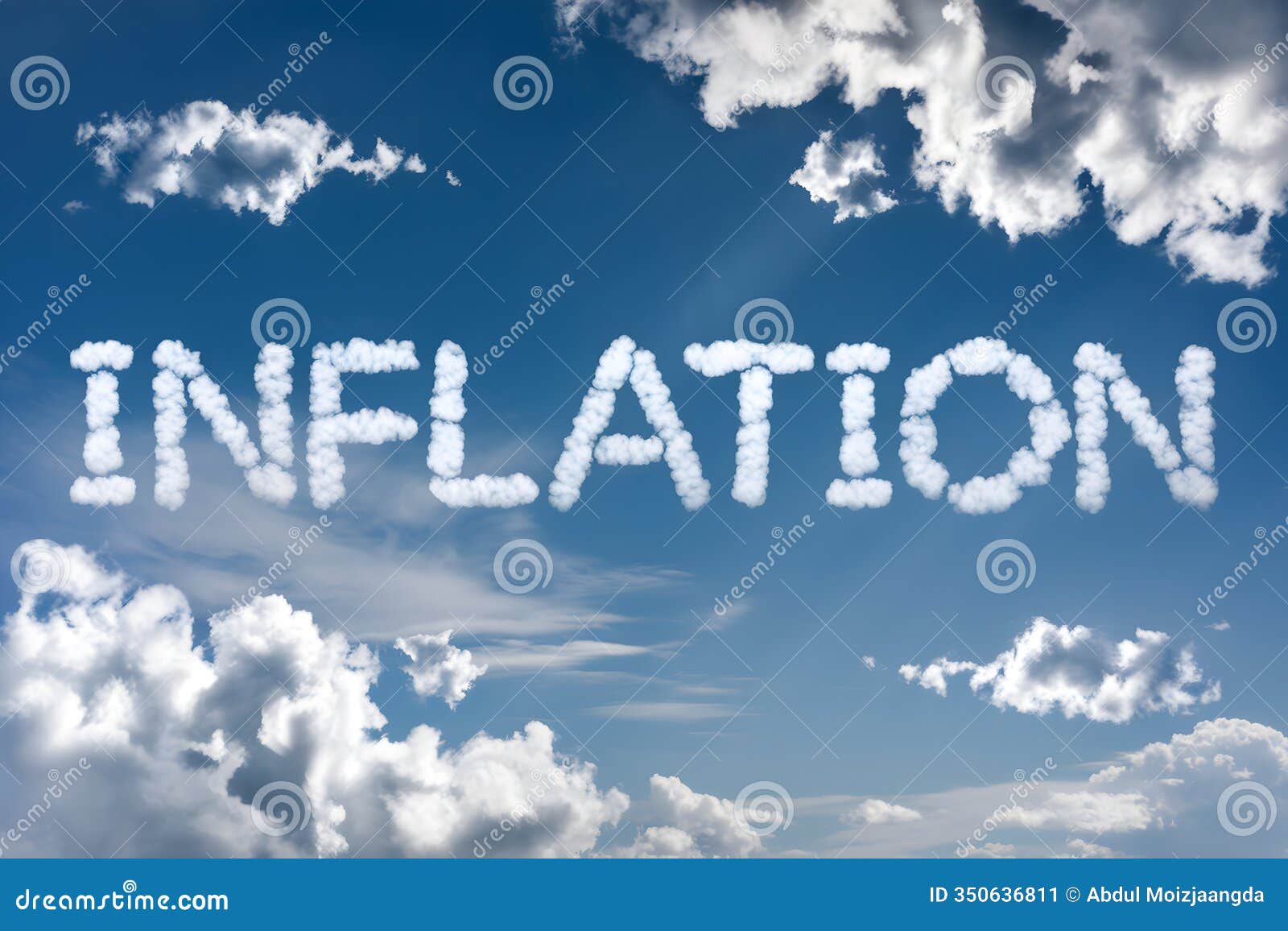 INFLATION Forms with Cloud Letters in Blue Sky, Surrounded by White ...