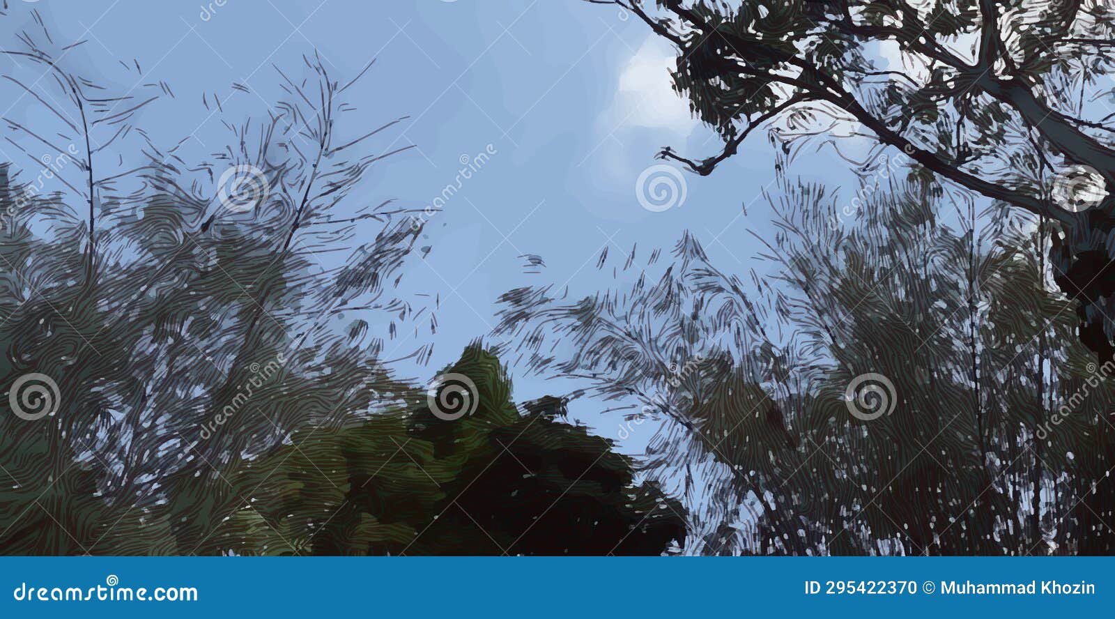 The Clear Sky between the Shady and Towering Dense Trees Makes for a ...