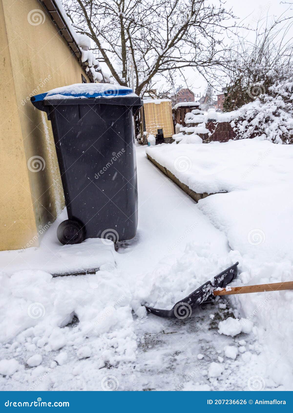 Clear Snow Away from the Garbage Cans Stock Photo - Image of home ...