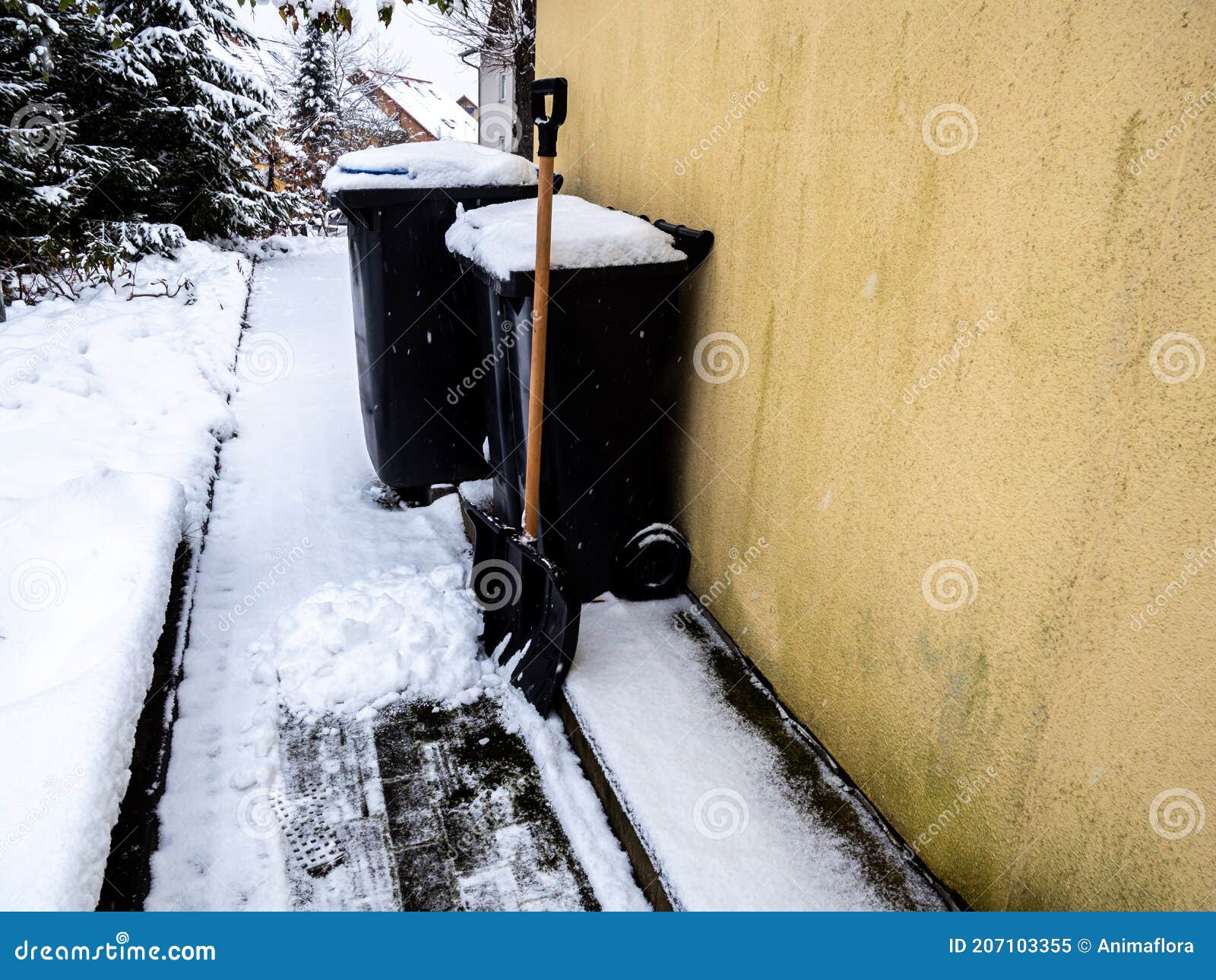 Clear Snow Away from the Garbage Cans Stock Image - Image of service ...