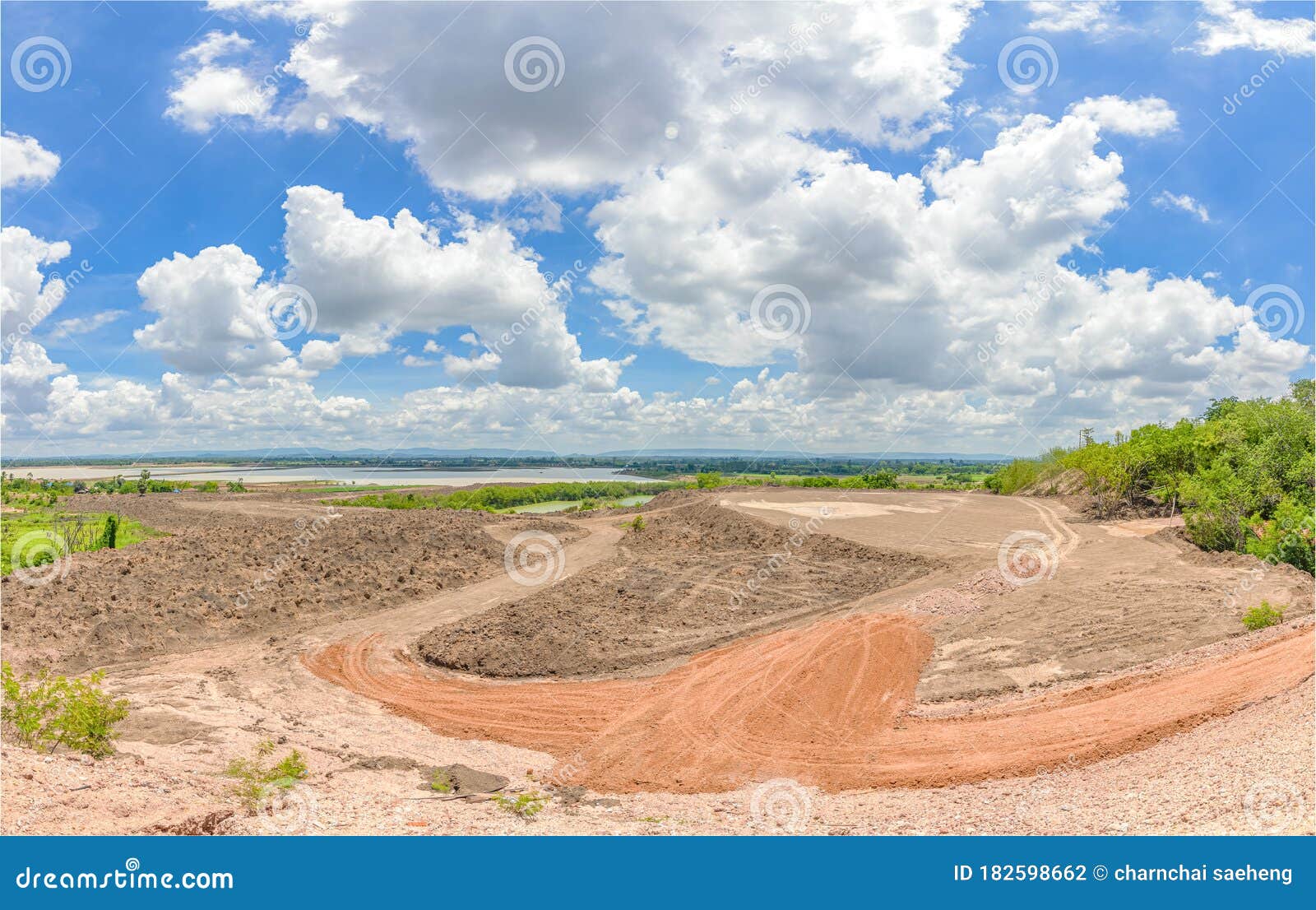Clear Soil at Site Construction Under Blue Sky and Nice Cloud Midday ...