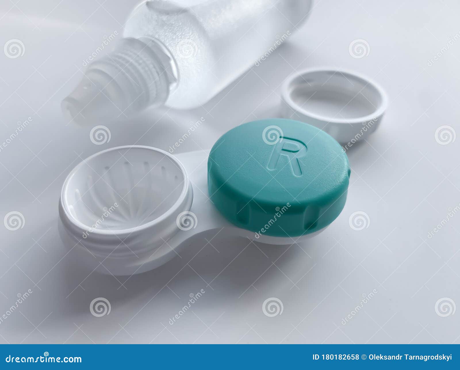 Clear Solution Bottle and Contact Lens Container. White Background ...