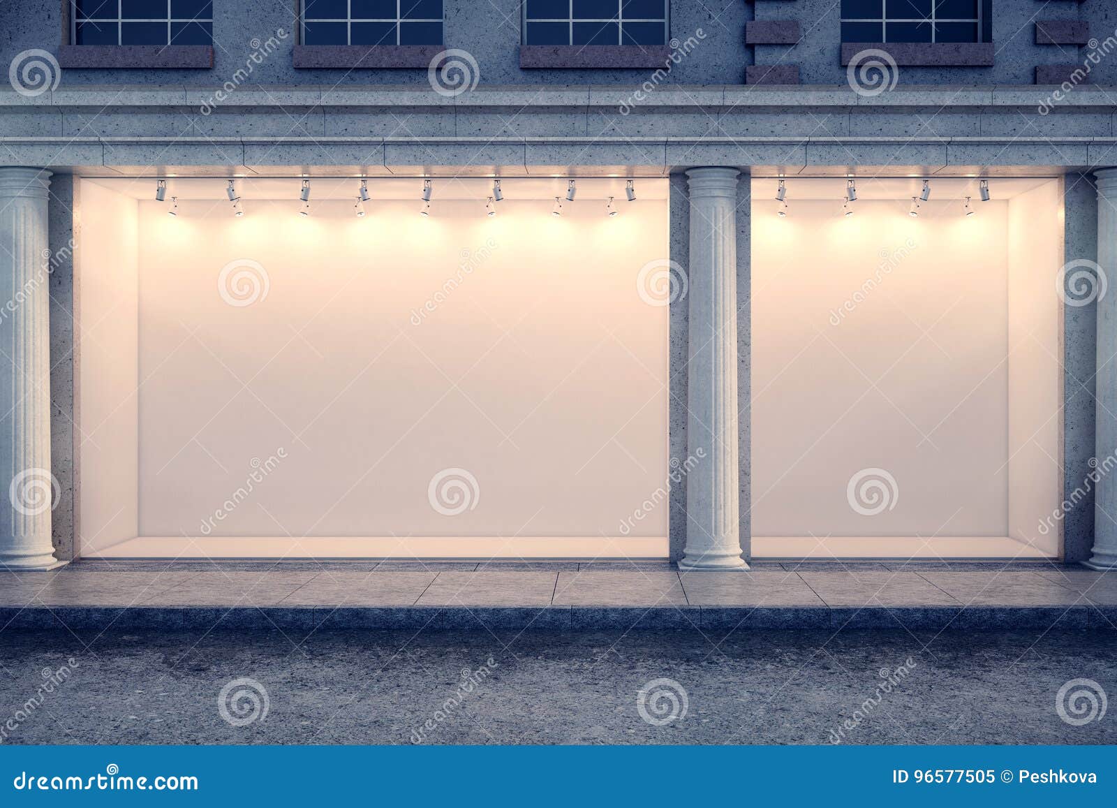 Clear storefront at night stock illustration. Illustration of pattern ...
