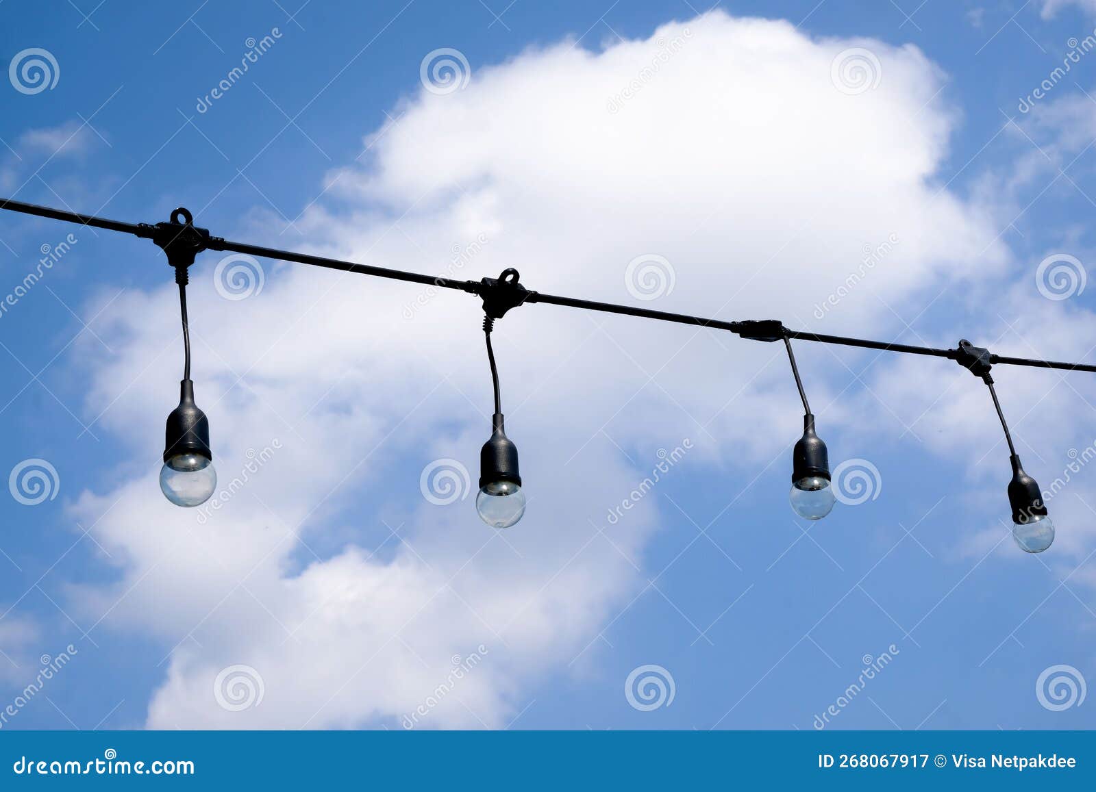 Clear String Lights on Blue Sky Background Stock Image - Image of glow ...
